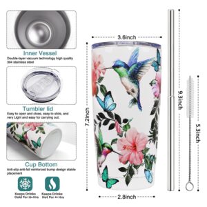 Adalore Hummingbird Gifts for Women 20oz with Lid and Straw Stainless Steel Double Wall Vacuum Insulated Hummingbird Tumbler - Hummingbird Gifts for Bird Lovers Women