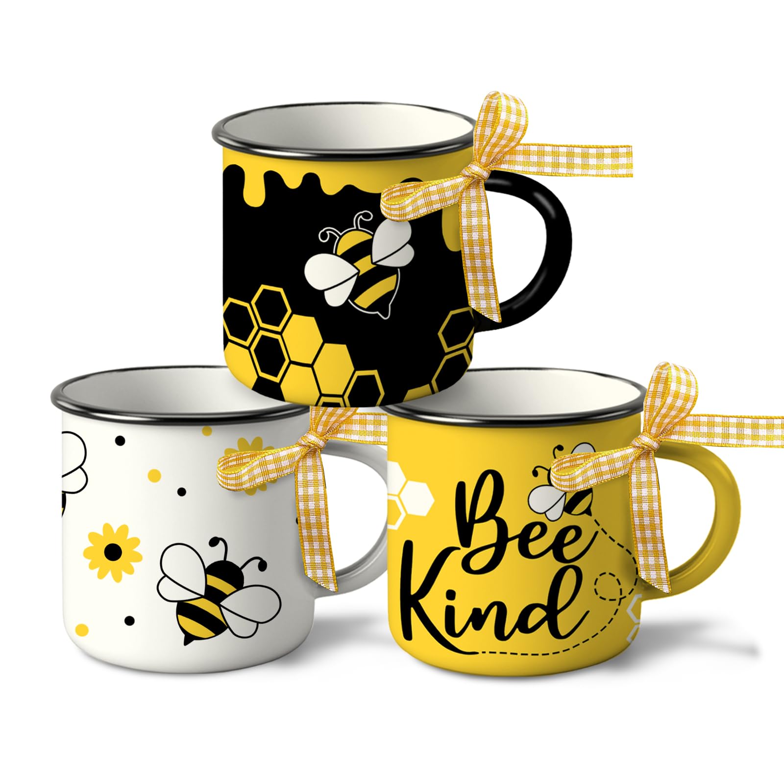 Paayna Bumble Bee Themed Spring Summer Mini Coffee Mug Set of 3, Bee Kind Honey Beehive Mini Coffee Cups for Tiered Tray Decor, Farmhouse Kitchen Coffee Bar Decorations Inspirational Housewarming Gift