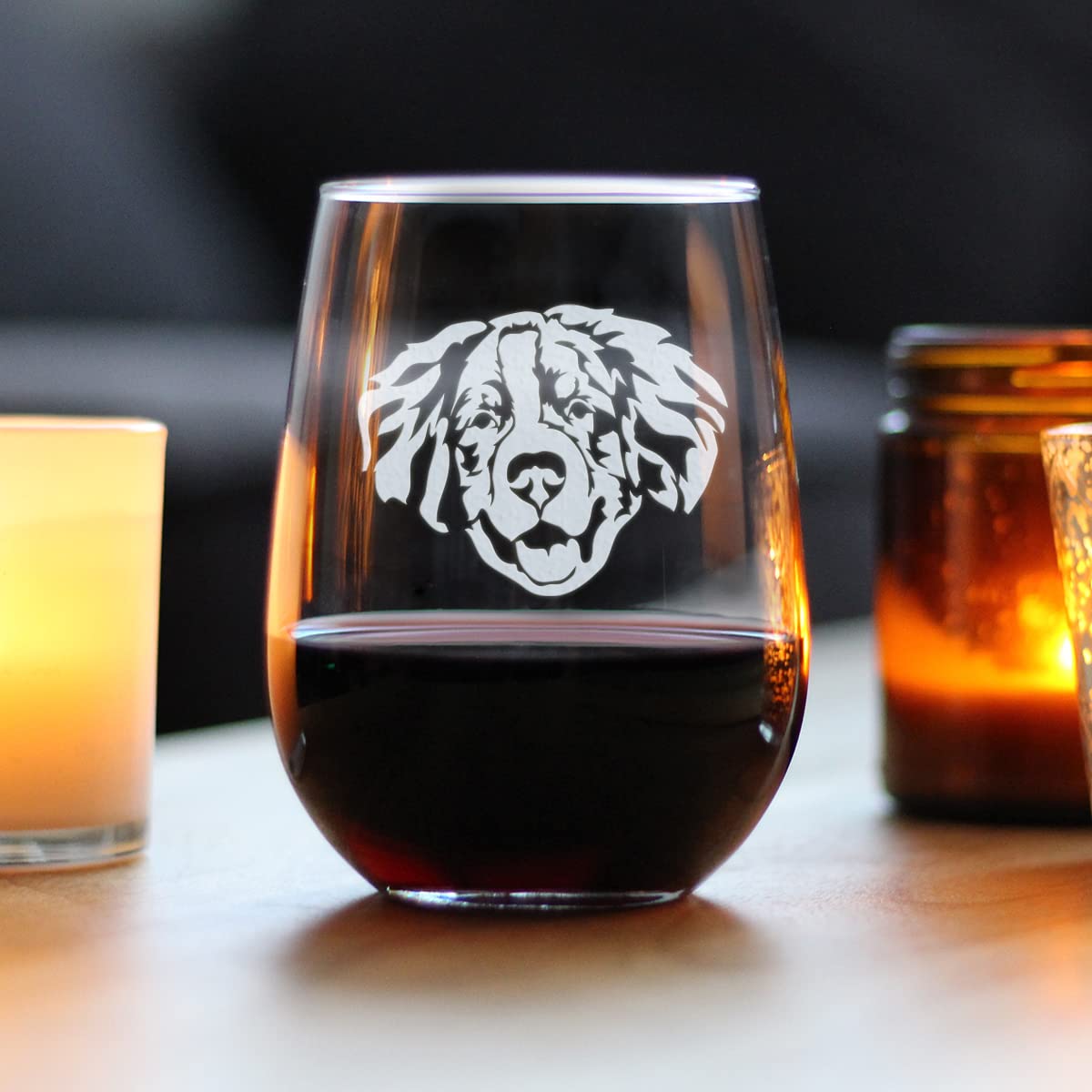 Bernese Mountain Dog Face Stemless Wine Glass - Cute Dog Themed Decor and Gifts for Moms & Dads of Berneses - Large 17 Oz