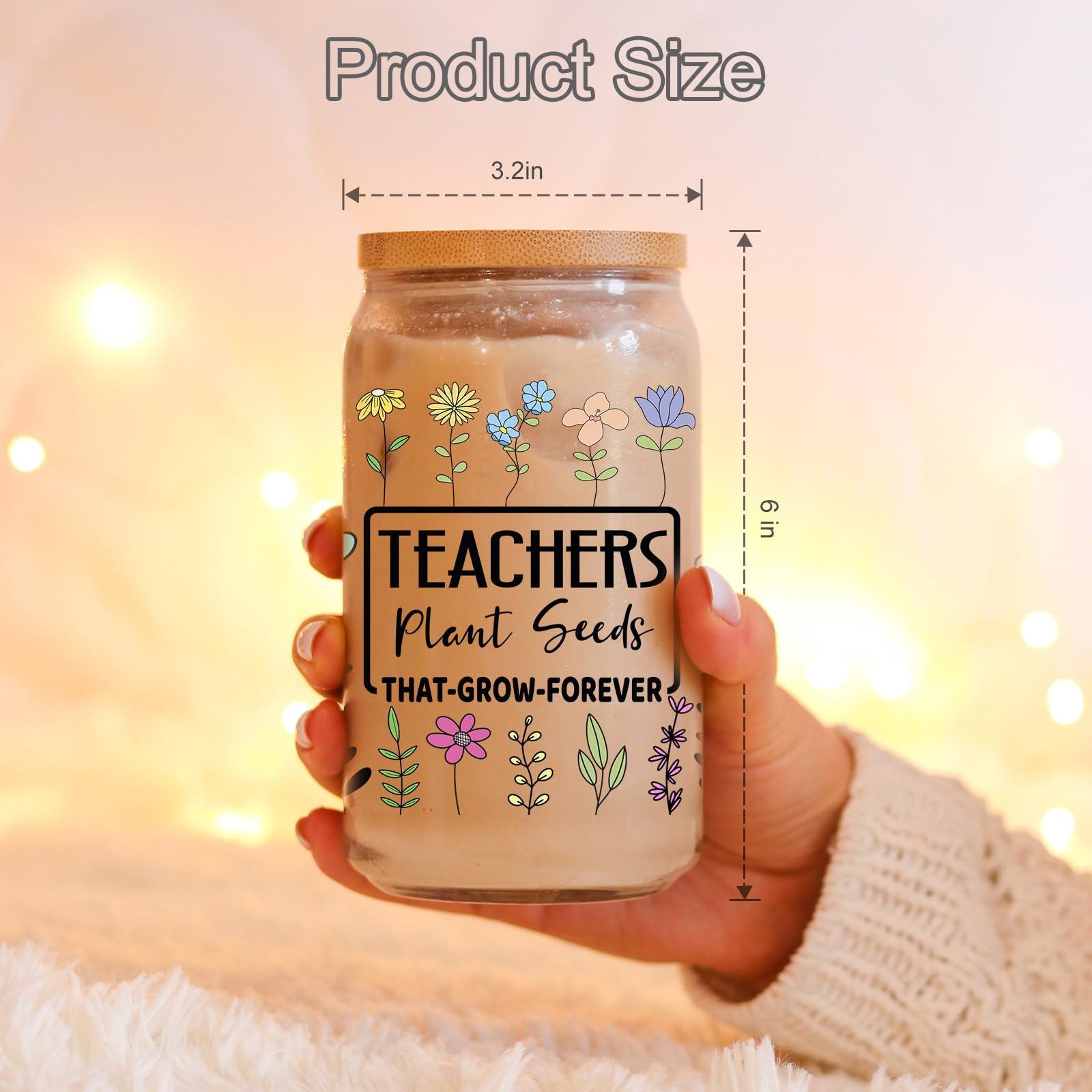 Coolife Teacher Cup, 16oz Glass Cups w/Lids Straws - Best Teacher Mothers Day Birthday Gifts, Teacher Appreciation Gifts for Women, Glass Tumbler Teachers Cups, Thank You Gifts for Teachers