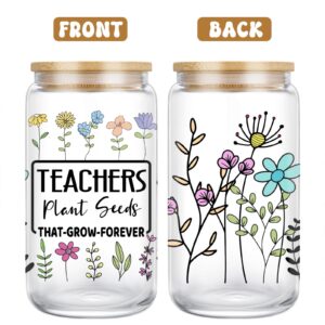 Coolife Teacher Cup, 16oz Glass Cups w/Lids Straws - Best Teacher Mothers Day Birthday Gifts, Teacher Appreciation Gifts for Women, Glass Tumbler Teachers Cups, Thank You Gifts for Teachers