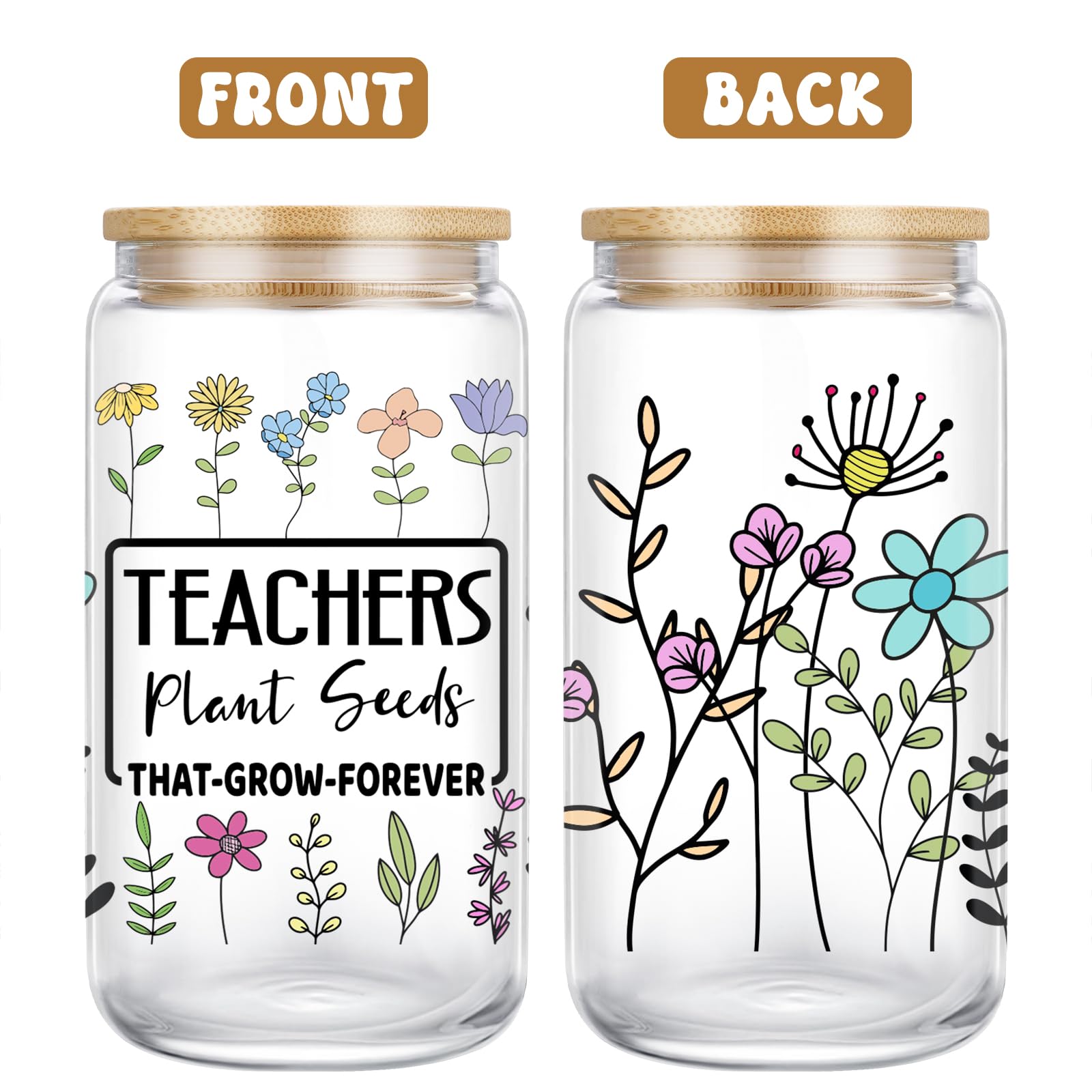 Coolife Teacher Cup, 16oz Glass Cups w/Lids Straws - Best Teacher Mothers Day Birthday Gifts, Teacher Appreciation Gifts for Women, Glass Tumbler Teachers Cups, Thank You Gifts for Teachers