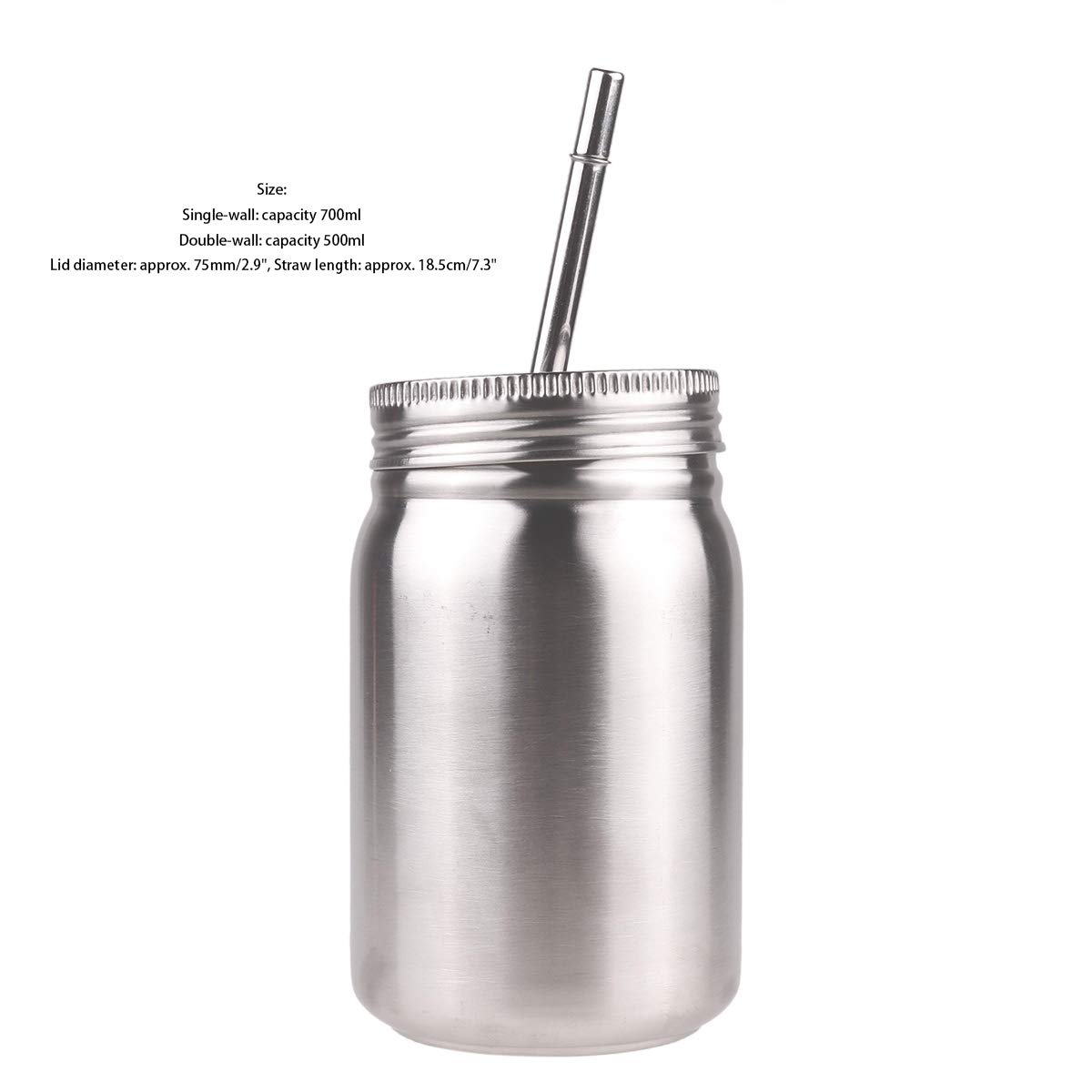 CHICTRY Stainless Steel Mason Jar with Lid and Straw Unbreakable Dishwasher Safe Drinking Tumbler Cup for Kids Adult Silver Double-Wall 500ml