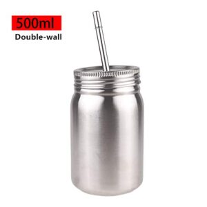 CHICTRY Stainless Steel Mason Jar with Lid and Straw Unbreakable Dishwasher Safe Drinking Tumbler Cup for Kids Adult Silver Double-Wall 500ml