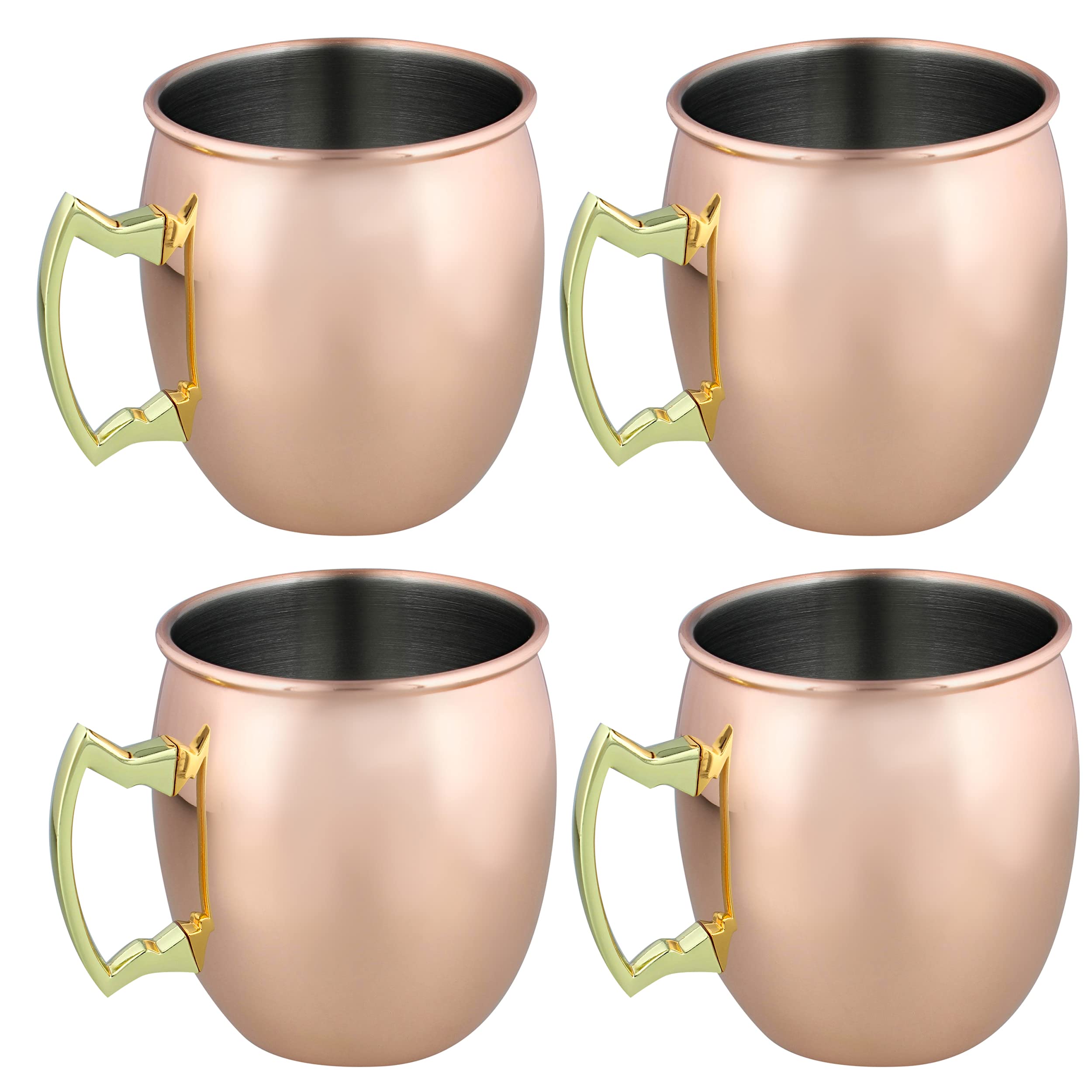 G Francis Moscow Mule Copper Mugs, 4pc Set - 18oz Smooth Copper Drinking Cups Moscow Mule Glasses Set for Ginger Beer and Cocktails