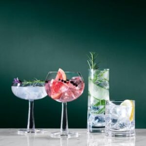 LSA Gin Highball Glasses in Clear with Subtly Flared Base - Durable Mouth Blown Glass - 13 oz Drinkware - Pack of 2