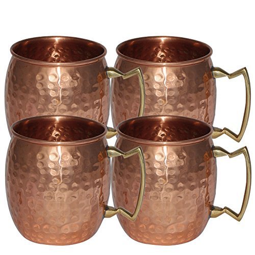 Original Moscow Mule Mug, 18-ounce Solid Copper Hammered Moscow Mule Mug Set of 4