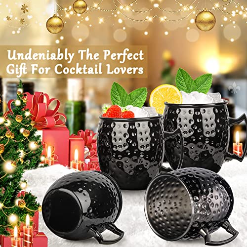 LINALL Moscow Mule Mugs- Set of 6 Gunmetal Black Plated 18oz Stainless Steel Mug Double Jigger Chilled Drink Cocktail Mug (6pcs)