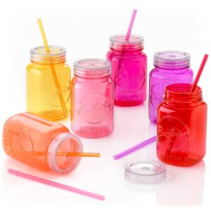 cupture acrylic mason jar tumbler mugs with lids & straws - 20 oz, 6 pack (warm blossom)