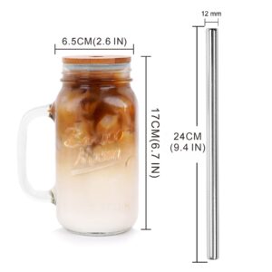 ANOTION Mason Jar with Lid and Straw, 24oz Regular Mouth Mason Jars with Handle Drinking Glasses Tumbler Reusable Cups Smoothie Water Bottles for Iced Coffee (Classic 2 cups Style)