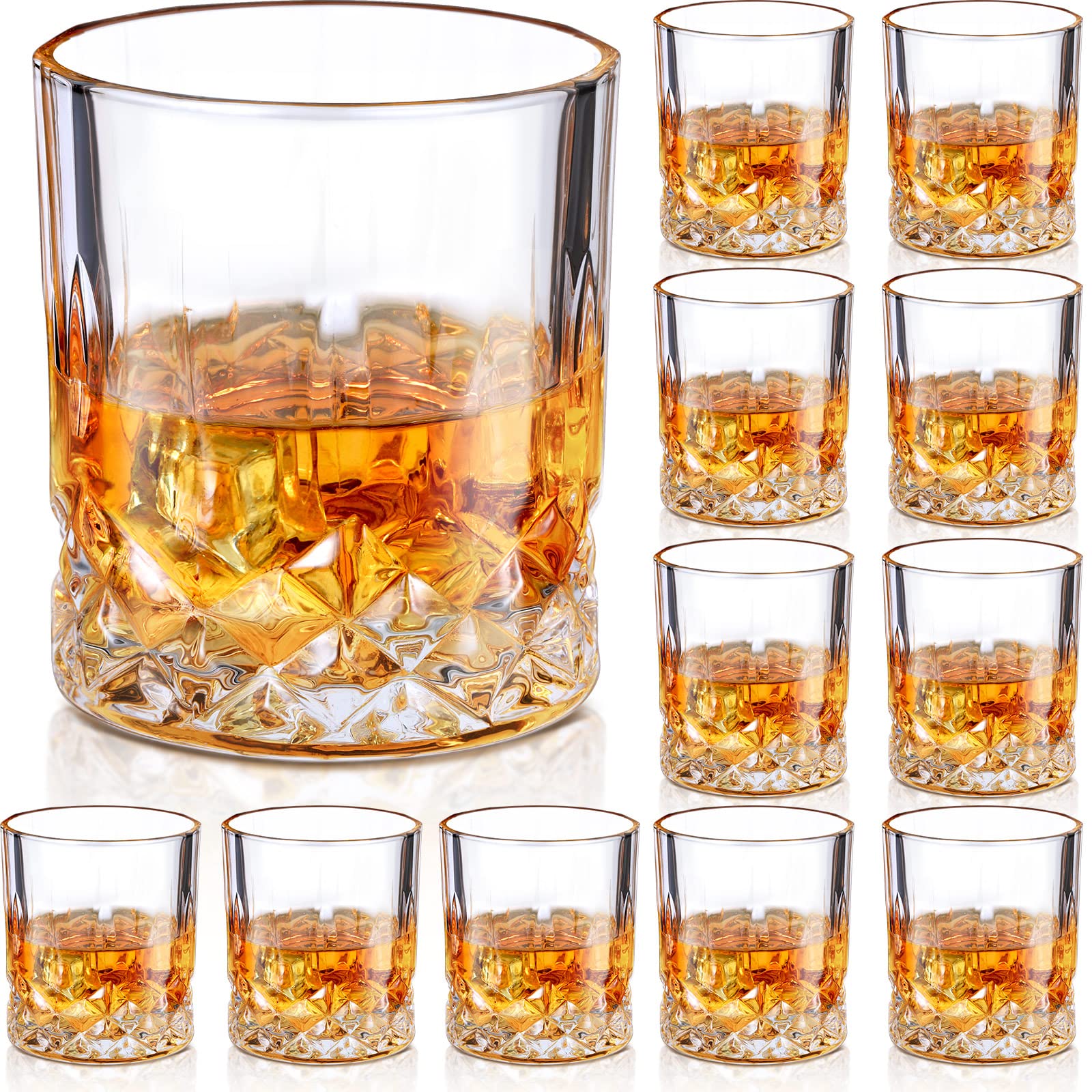 Mimorou 12 Pieces Old Fashioned Whiskey Glasses 10 oz Bourbon Glass Cocktail Glasses Rocks Glasses for Whiskey Bourbon Liquor and Cocktail Drinks Gift for Men Women Home Bar (Elegant)