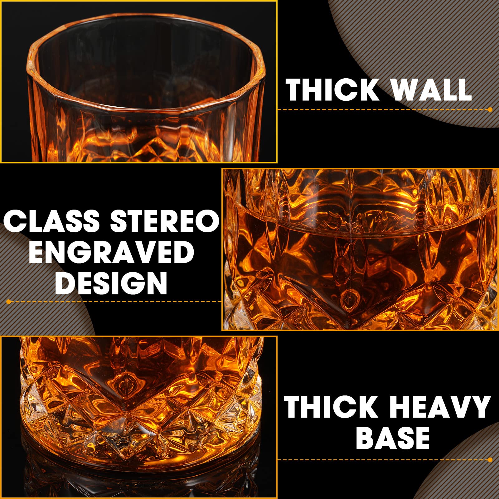 Mimorou 12 Pieces Old Fashioned Whiskey Glasses 10 oz Bourbon Glass Cocktail Glasses Rocks Glasses for Whiskey Bourbon Liquor and Cocktail Drinks Gift for Men Women Home Bar (Elegant)