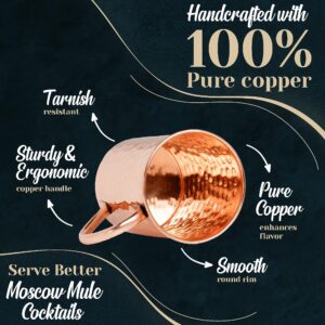 Advanced Mixology [Gift Set] Moscow Mule Mugs - 100% Pure Copper Mugs, 16 Ounce Set of 4 Stylish Designed Mugs with 4 Artisan Hand Crafted Wooden Coasters