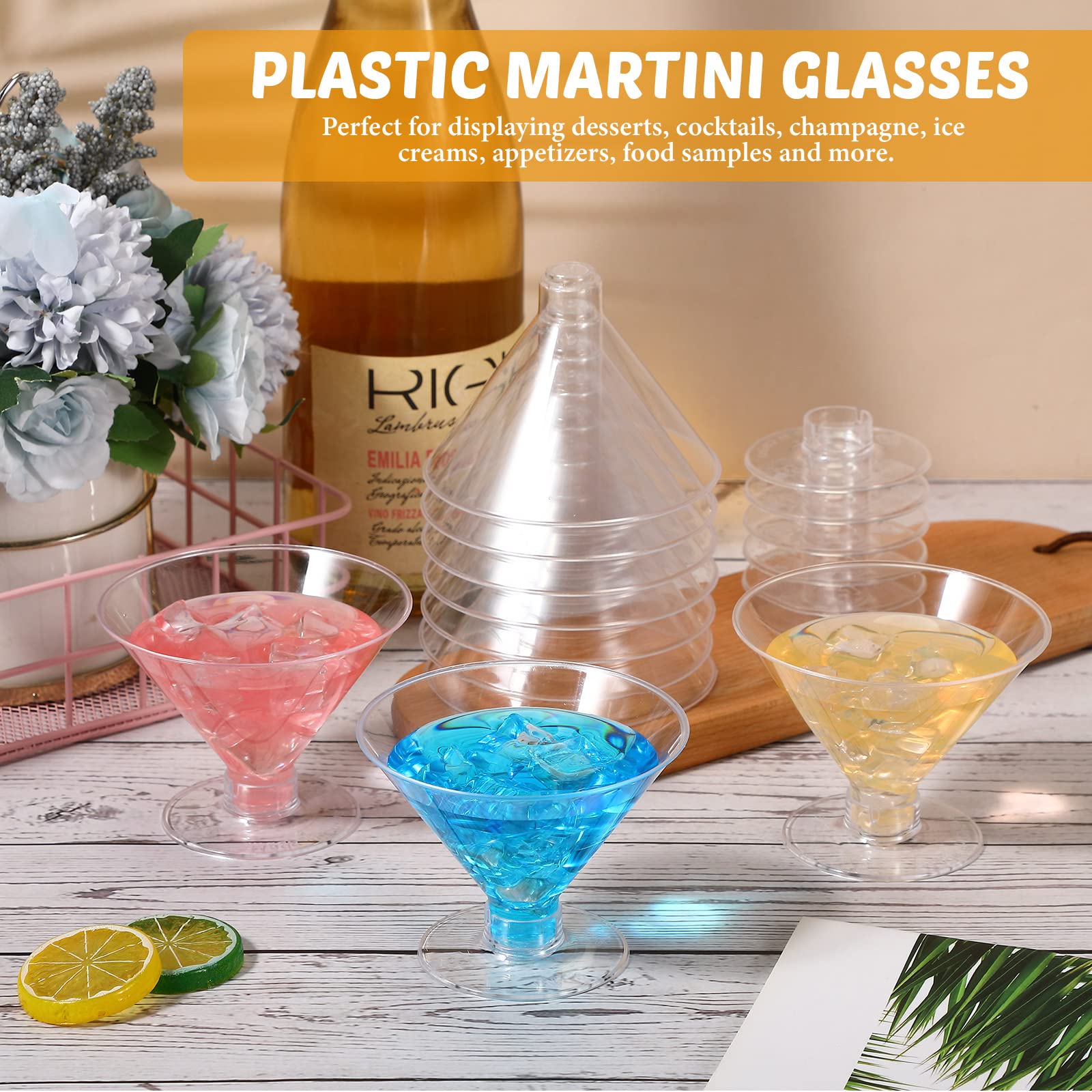 100 Pcs Plastic Martini Glasses 5oz Clear Cocktail Glasses Plastic Mini Martini Cups Unbreakable Parfait Glasses Mini Dessert Glasses for Wedding Party Bowl Wine Ice Cream (Clear)