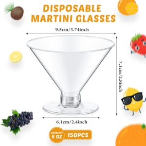 100 Pcs Plastic Martini Glasses 5oz Clear Cocktail Glasses Plastic Mini Martini Cups Unbreakable Parfait Glasses Mini Dessert Glasses for Wedding Party Bowl Wine Ice Cream (Clear)