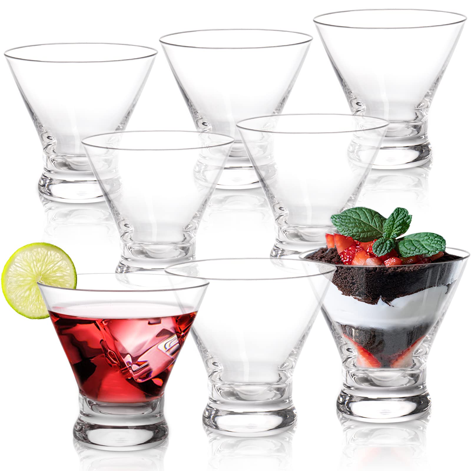 DEAYOU 8 Pack Stemless Glasses Set, Cocktail Glasses with Base for Gimlet, Margarita, Drink, Juice, Party, Gift, 7 OZ