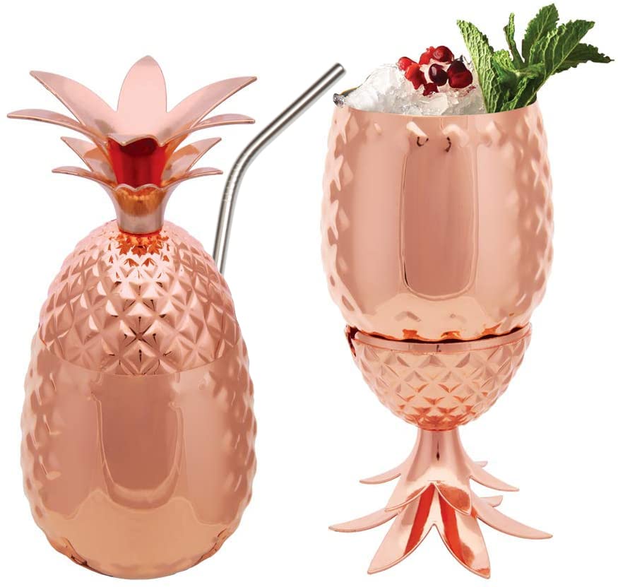 Vastigo 14 oz Pineapple Copper Plated Stainless Steel Cocktail Bar Standing Tumbler Mug Cup | Bar ware Kitchen | Drinking Party Cup