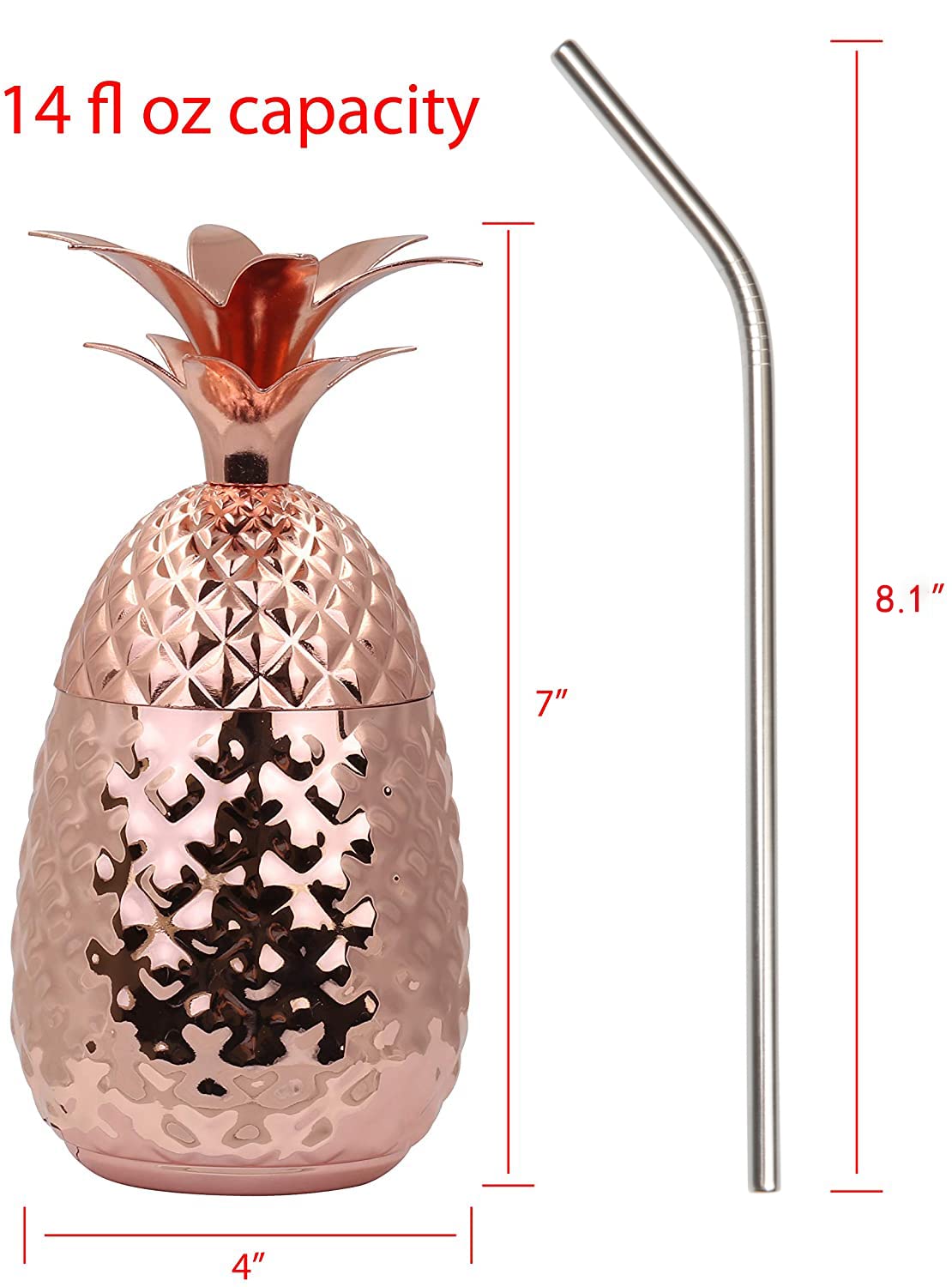 Vastigo 14 oz Pineapple Copper Plated Stainless Steel Cocktail Bar Standing Tumbler Mug Cup | Bar ware Kitchen | Drinking Party Cup