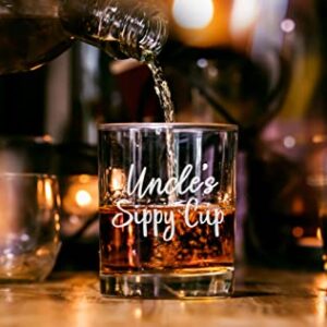 CARVELITA Uncle's Sippy Cup - Uncle Whiskey Glass - 11oz Engraved Old Fashioned Bourbon Rocks Glass For Uncle Birthday Gifts - Best Uncle Gifts - Funny Uncle Gifts - Gifts For Uncle From Nephew, Niece