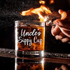 CARVELITA Uncle's Sippy Cup - Uncle Whiskey Glass - 11oz Engraved Old Fashioned Bourbon Rocks Glass For Uncle Birthday Gifts - Best Uncle Gifts - Funny Uncle Gifts - Gifts For Uncle From Nephew, Niece