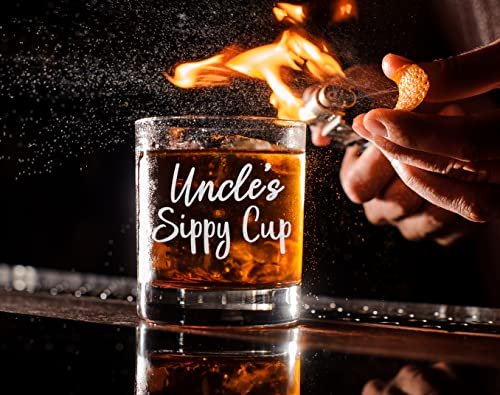 CARVELITA Uncle's Sippy Cup - Uncle Whiskey Glass - 11oz Engraved Old Fashioned Bourbon Rocks Glass For Uncle Birthday Gifts - Best Uncle Gifts - Funny Uncle Gifts - Gifts For Uncle From Nephew, Niece