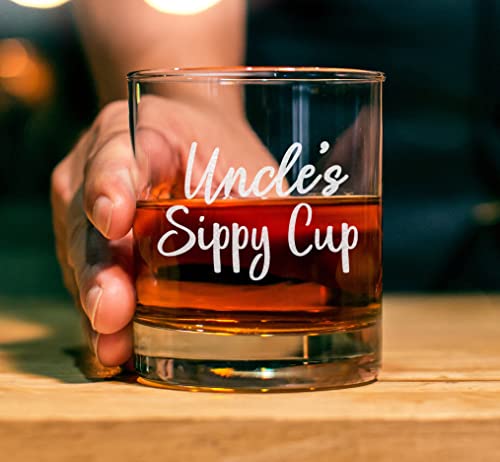 CARVELITA Uncle's Sippy Cup - Uncle Whiskey Glass - 11oz Engraved Old Fashioned Bourbon Rocks Glass For Uncle Birthday Gifts - Best Uncle Gifts - Funny Uncle Gifts - Gifts For Uncle From Nephew, Niece