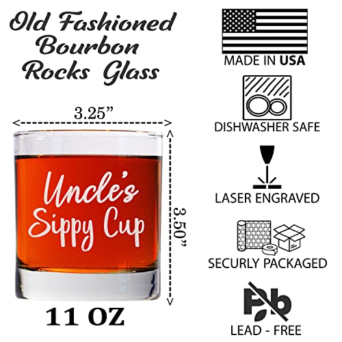 CARVELITA Uncle's Sippy Cup - Uncle Whiskey Glass - 11oz Engraved Old Fashioned Bourbon Rocks Glass For Uncle Birthday Gifts - Best Uncle Gifts - Funny Uncle Gifts - Gifts For Uncle From Nephew, Niece