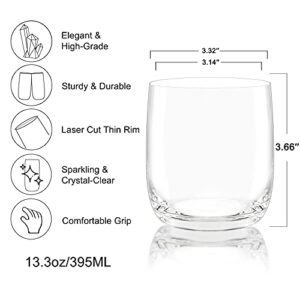 CREATIVELAND Crystal Tumbler Glasses Set of 6 LEAD-FREE CRYSTAL GLASSES, Brilliant Clarity, Thin Rim, Whiskey Glass, Cocktails Glasses,Drinking Cups,Old Fashion Glasses,Rocks Glasses 13.9oz/395ML