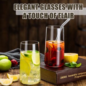 Claplante 18 oz Water Juice Drinking Glasses with Straws, Set of 8 Highball Glasses, Durable Drinkware Cups for Cocktails, Juice, Beer, Wine, Special Edition Glassware Set, Avant-Garde Collection