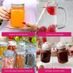 Kate Aspen 12 oz. Mason Jar Mugs With Handles & Solid Lid (Set of 6)| Kitchen Drinking Glass Cups | DIY Baby Shower Favors, Candy Jars, Rustic Wedding Decor and Party Favors