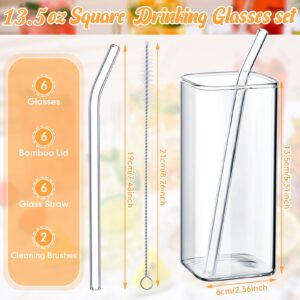 Inbagi 6 Pcs 13.5 oz Square Drinking Glasses Thin Square Glass Cups Clear Kitchen Glassware Elegant Bar Glasses Highball Glasses Tumbler for Water, Wine, Juice, Beer, Cocktail, Coffee and Mixed Drinks