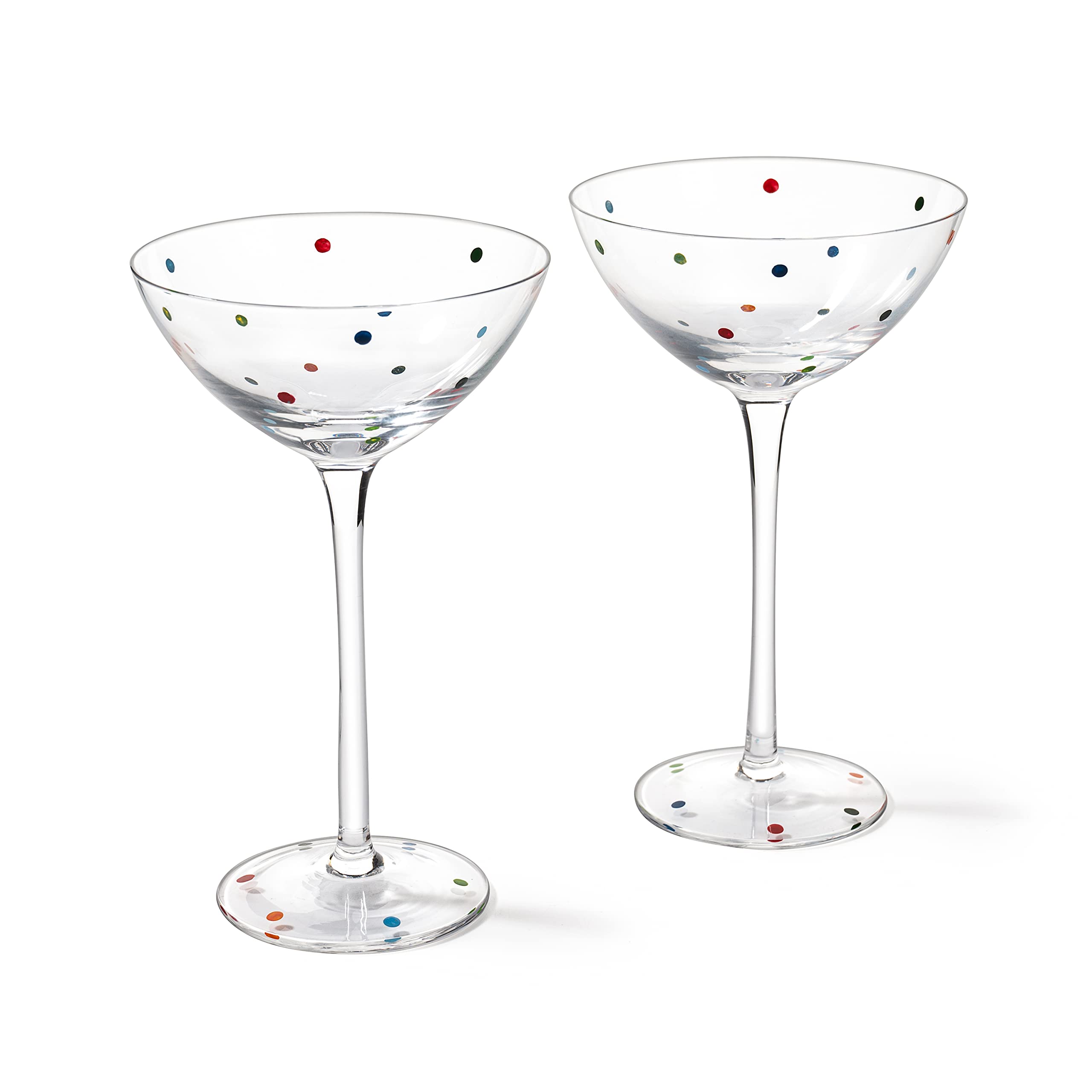 The Wine Savant Polka Dot Confetti Stemmed Martini Glasses 5.8oz Set of 2 Manhattan Glasses for Cocktails, Cosmopolitan, Margarita Coupe Cocktail Glass for Everyday, Weddings, Parties, Home Bar