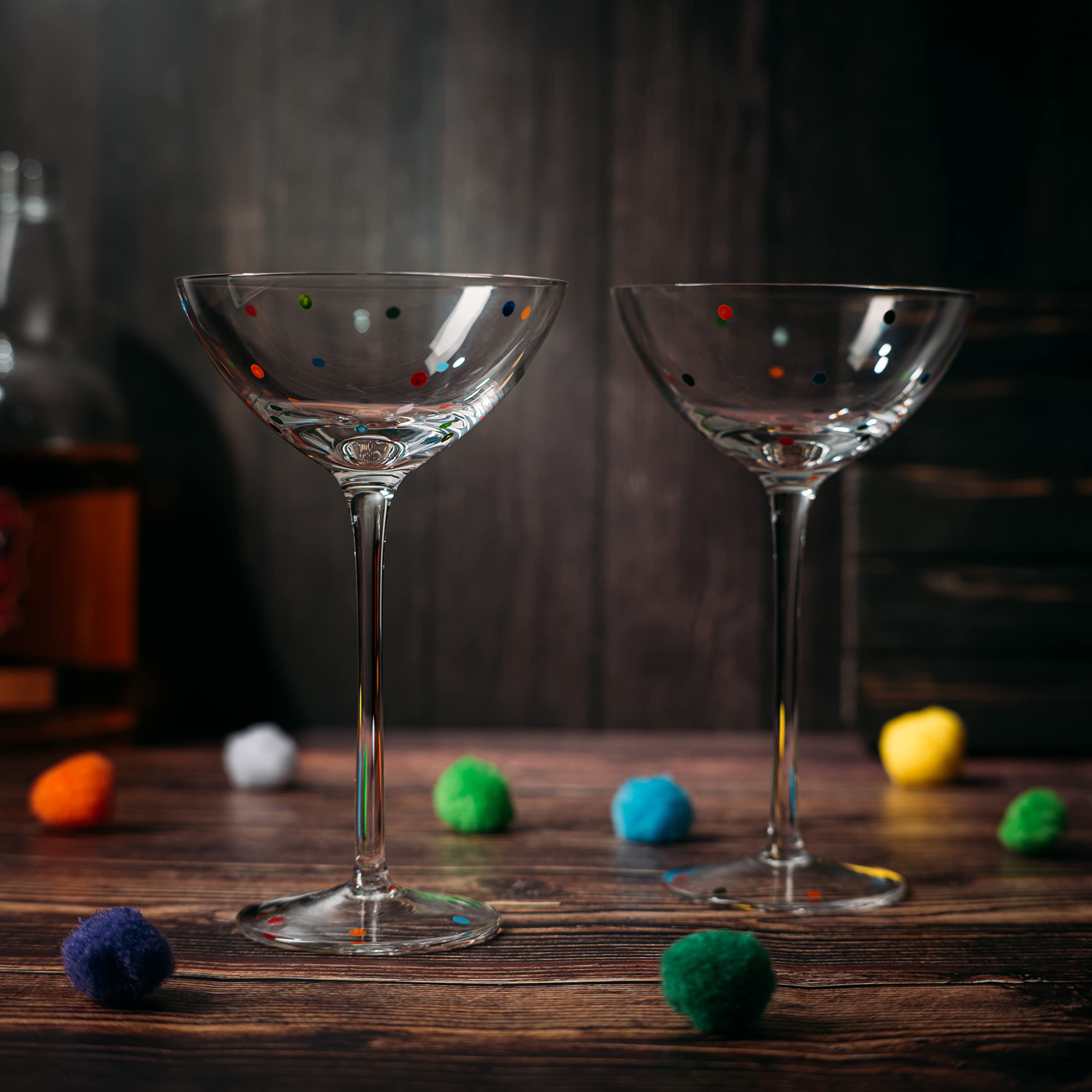 The Wine Savant Polka Dot Confetti Stemmed Martini Glasses 5.8oz Set of 2 Manhattan Glasses for Cocktails, Cosmopolitan, Margarita Coupe Cocktail Glass for Everyday, Weddings, Parties, Home Bar