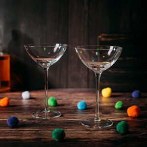 The Wine Savant Polka Dot Confetti Stemmed Martini Glasses 5.8oz Set of 2 Manhattan Glasses for Cocktails, Cosmopolitan, Margarita Coupe Cocktail Glass for Everyday, Weddings, Parties, Home Bar