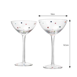 The Wine Savant Polka Dot Confetti Stemmed Martini Glasses 5.8oz Set of 2 Manhattan Glasses for Cocktails, Cosmopolitan, Margarita Coupe Cocktail Glass for Everyday, Weddings, Parties, Home Bar