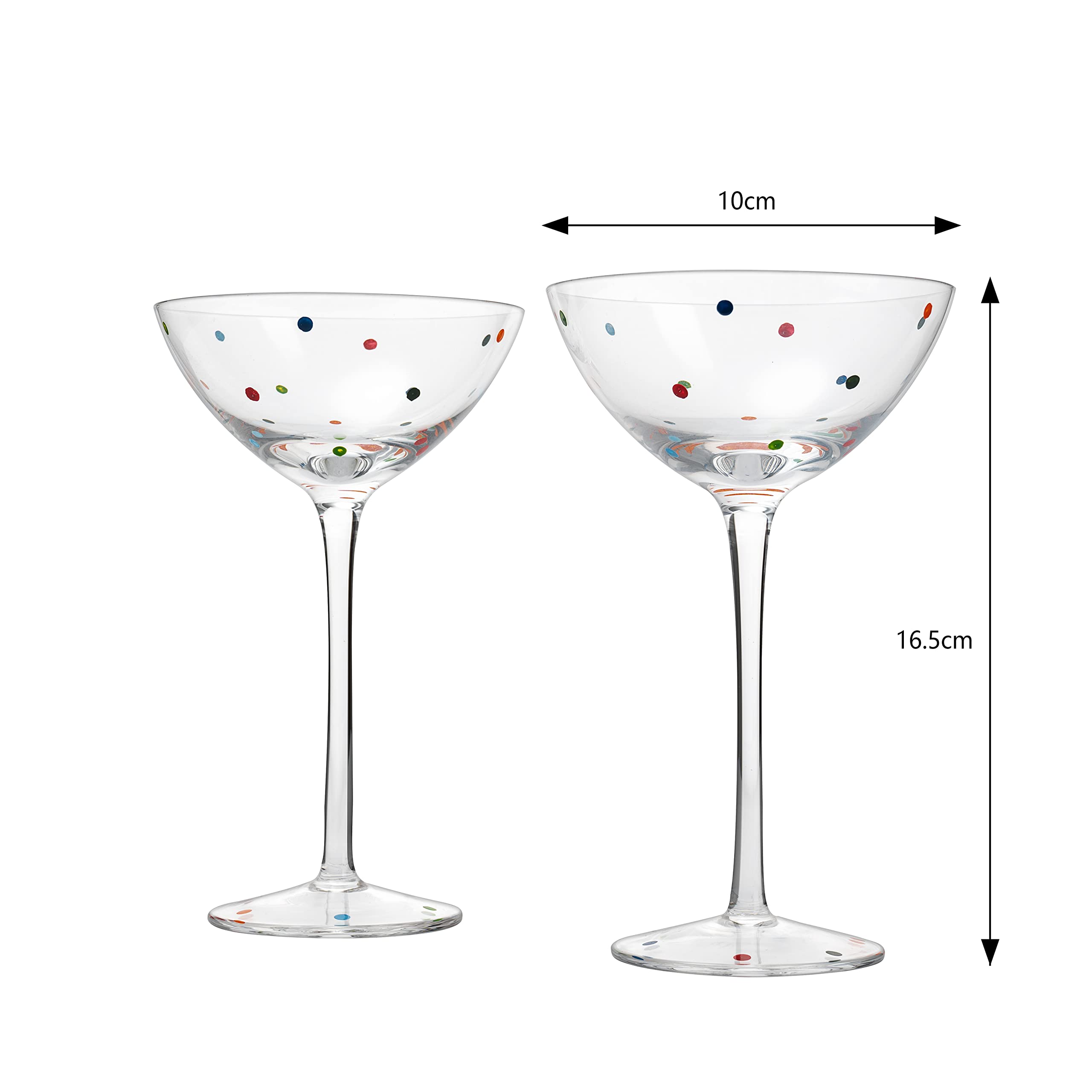 The Wine Savant Polka Dot Confetti Stemmed Martini Glasses 5.8oz Set of 2 Manhattan Glasses for Cocktails, Cosmopolitan, Margarita Coupe Cocktail Glass for Everyday, Weddings, Parties, Home Bar