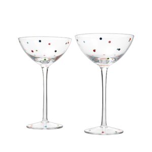 The Wine Savant Polka Dot Confetti Stemmed Martini Glasses 5.8oz Set of 2 Manhattan Glasses for Cocktails, Cosmopolitan, Margarita Coupe Cocktail Glass for Everyday, Weddings, Parties, Home Bar