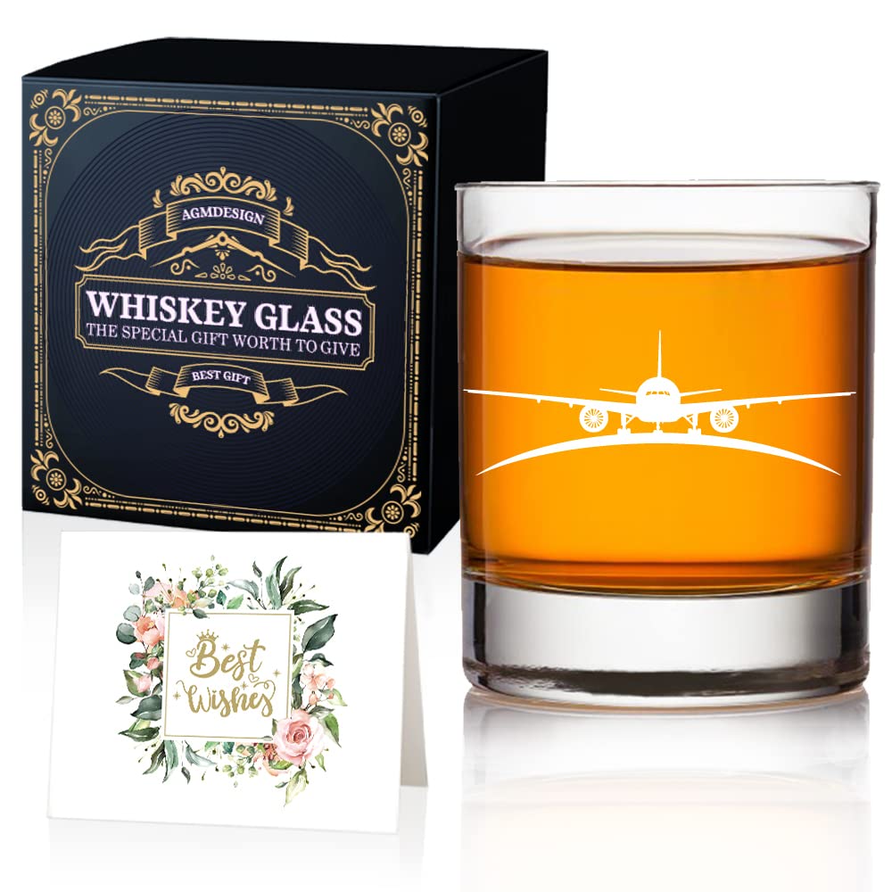 AGMdesign, Double sided Good Day Bad Day Don't Even Ask Airplane Pilot Flight Attendant Whiskey Glasses, Aviation Whiskey Glass Gifts for Him, Pilot, Husband, Brother, Dad, Grandpa