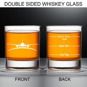 AGMdesign, Double sided Good Day Bad Day Don't Even Ask Airplane Pilot Flight Attendant Whiskey Glasses, Aviation Whiskey Glass Gifts for Him, Pilot, Husband, Brother, Dad, Grandpa