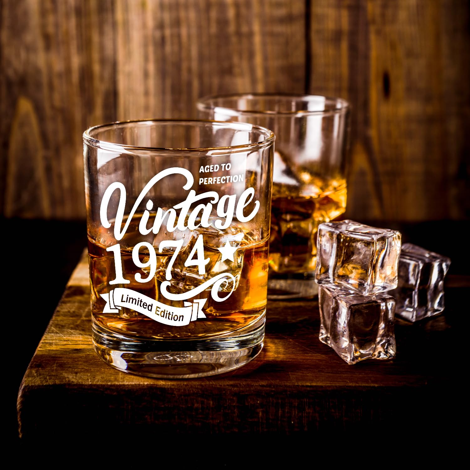 Old Fashioned Glasses-1974-Vintage 1974 old time information 10.25oz Whiskey Rocks Glass -50th Birthday Aged to Perfection - 50 years old gifts Bourbon Scotch Lowball Old Fashioned-1 PACK