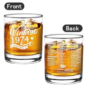 Old Fashioned Glasses-1974-Vintage 1974 old time information 10.25oz Whiskey Rocks Glass -50th Birthday Aged to Perfection - 50 years old gifts Bourbon Scotch Lowball Old Fashioned-1 PACK