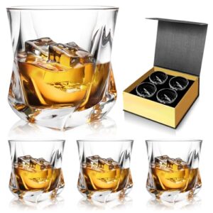 yufda whiskey glasses, 7 oz bourbon glasses set of 4 square bottom, old fashioned glass for drinking cocktail scotch cognac, luxury whiskey gifts for men rocks glasses