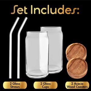 16 oz Can Shaped Glass Cups, Set of 2 Beer Can Glasses, Aesthetic Soda Can Cup Clear Glass Tumbler Beer Glasses, Tall Cocktail Drinkware Cute Cups, Cool Drinking Glasses for Kitchen, Modern Glassware