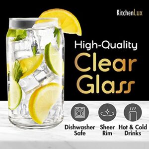 16 oz Can Shaped Glass Cups, Set of 2 Beer Can Glasses, Aesthetic Soda Can Cup Clear Glass Tumbler Beer Glasses, Tall Cocktail Drinkware Cute Cups, Cool Drinking Glasses for Kitchen, Modern Glassware