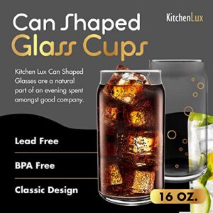 16 oz Can Shaped Glass Cups, Set of 2 Beer Can Glasses, Aesthetic Soda Can Cup Clear Glass Tumbler Beer Glasses, Tall Cocktail Drinkware Cute Cups, Cool Drinking Glasses for Kitchen, Modern Glassware