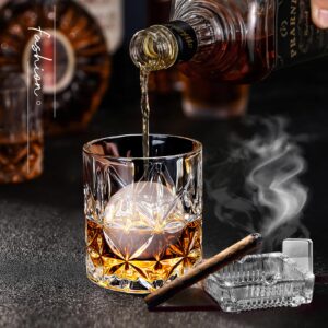 DIOXADOP Whiskey Glasses Set of 2, 11 OZ Old Fashioned Glasses with 2 Ice Ball Molds, Bourbon Glasses, Premium Scotch Glasses, Rocks Glasses, Cocktail, Rum Glasses, Whiskey Glasses for Men