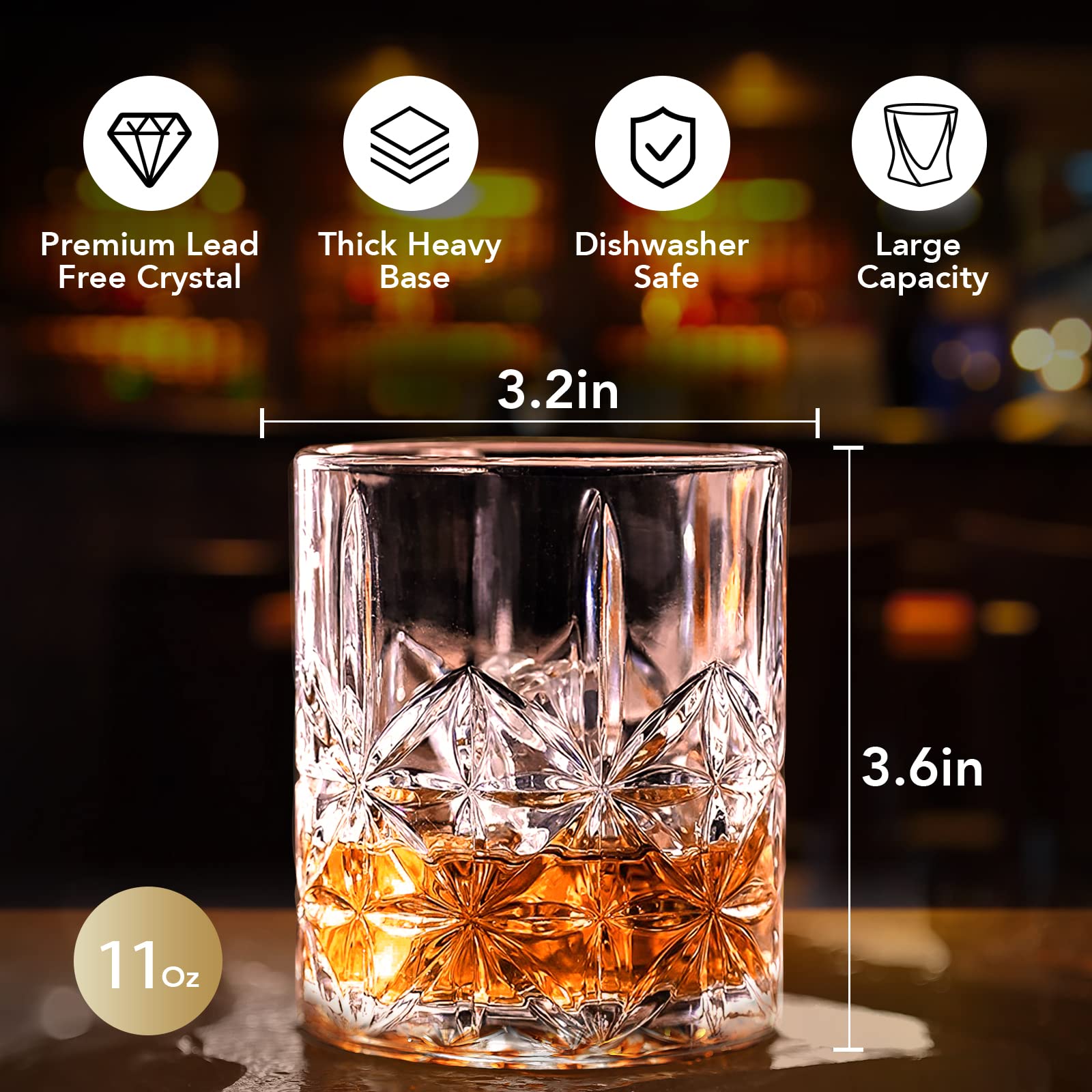 DIOXADOP Whiskey Glasses Set of 2, 11 OZ Old Fashioned Glasses with 2 Ice Ball Molds, Bourbon Glasses, Premium Scotch Glasses, Rocks Glasses, Cocktail, Rum Glasses, Whiskey Glasses for Men