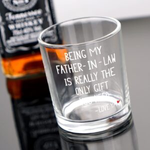 Modwnfy Father's Day Gifts for Father in Law, Father in Law Gift from Daughter in Law Son in Law, Father in Law Whiskey Glass, Funny Old Fashioned Glass for Father in Law, 10 Oz