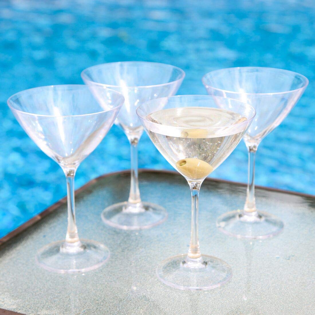 Lily's Home Unbreakable Acrylic Martini Glasses, Made of Shatterproof Plastic and Ideal for Indoor and Outdoor Use, Reusable, Crystal Clear (8.5 oz. Each, Set of 4)