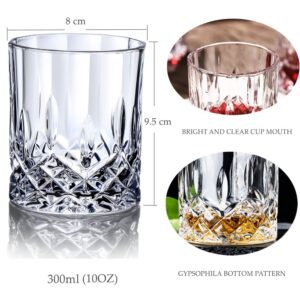 DH Whiskey Glasses Set of 4-11oz Old Fashioned Glasses for Bourbon, Scotch, Cognac -Crystal Diamond Patterned Glassware Tumblers Gift Whisky Glass with Elegant Box